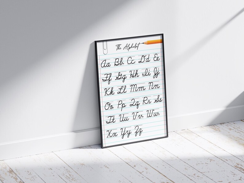 Educational Cursive Alphabet Poster, Classic Script Learning Decor ...