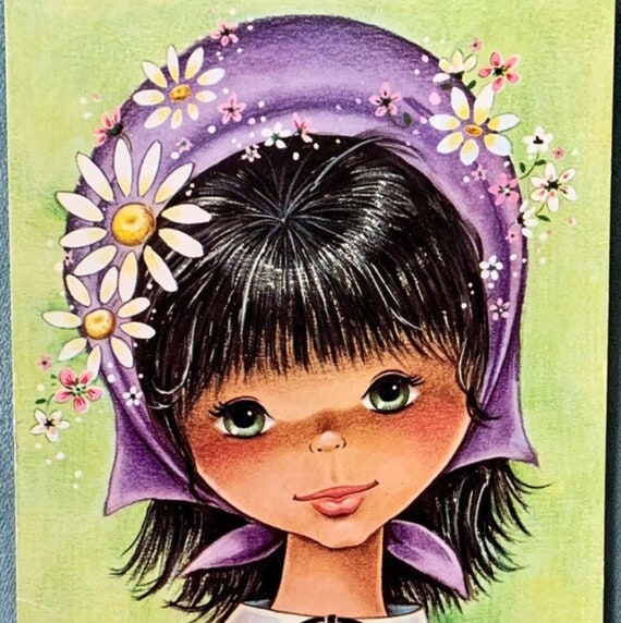 Vintage Postcard Cute 70s Girl - Etsy