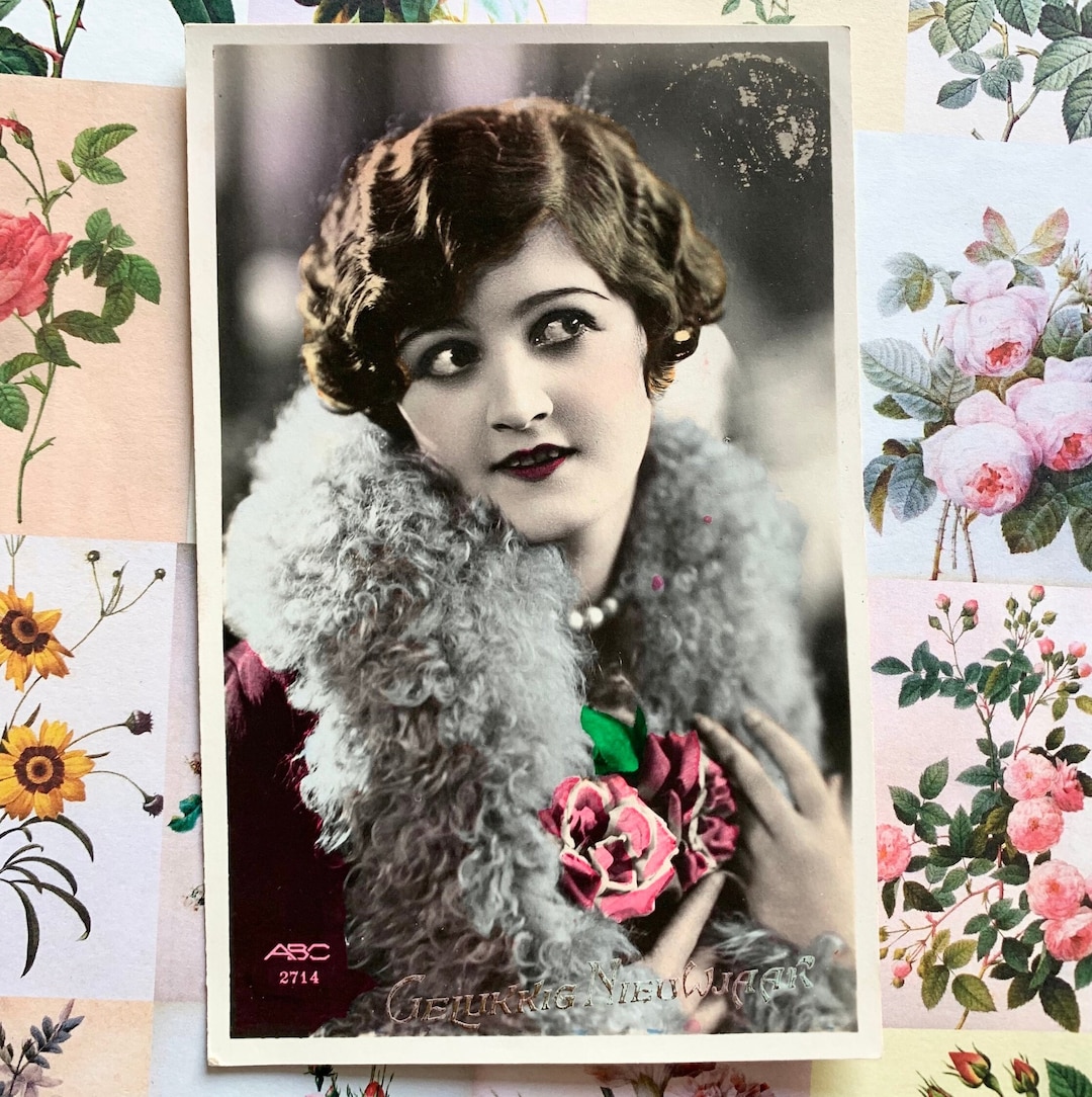 Used 30s Vintage Postcard Lady Happy New Year Picture Rose - Etsy