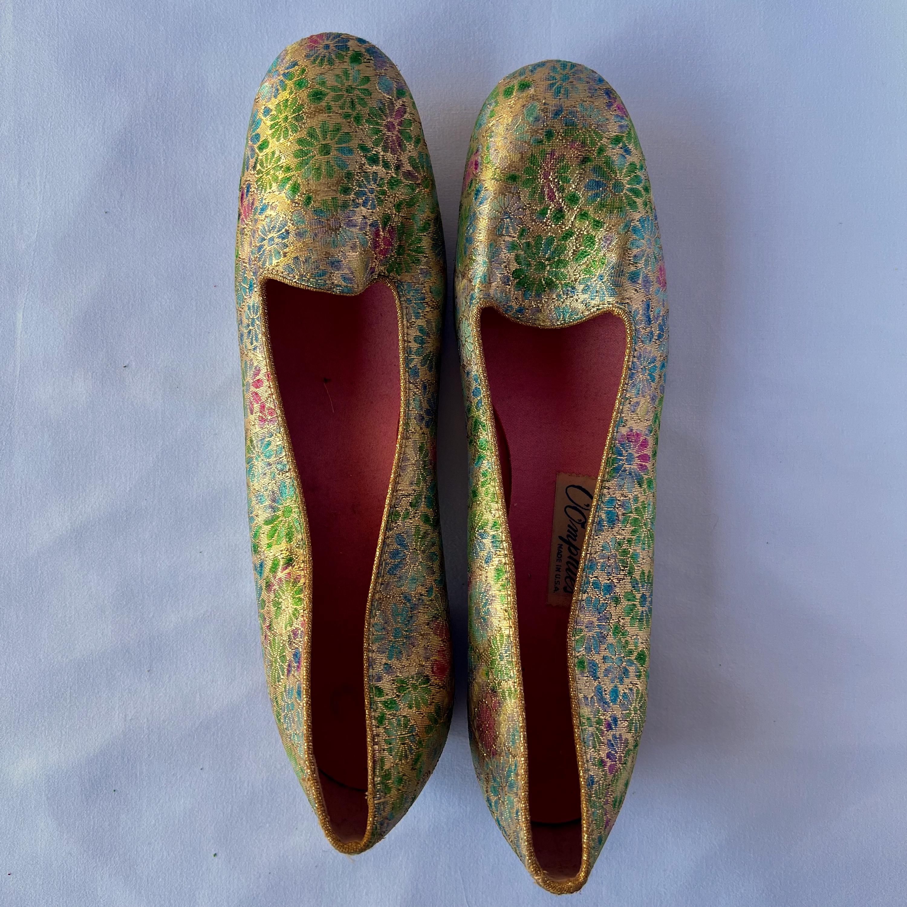 1960s Vintage Metallic Brocade Jacquard Metallic Floral Shoes Flats - Etsy