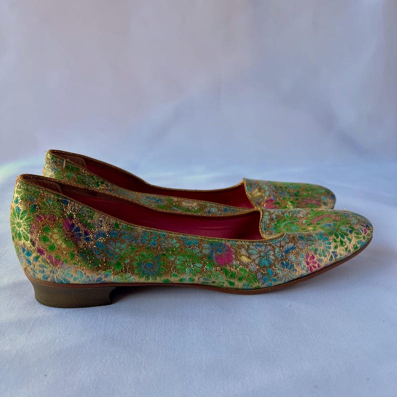 1960s Vintage Metallic Brocade Jacquard Metallic Floral Shoes Flats - Etsy