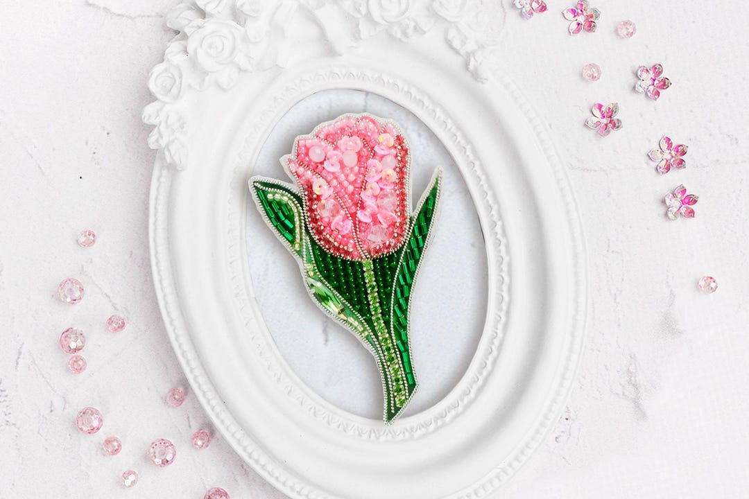 Beaded Brooch Kit 'pink Tulip', Tela Artis - DIY Jewelry Making, Bead ...