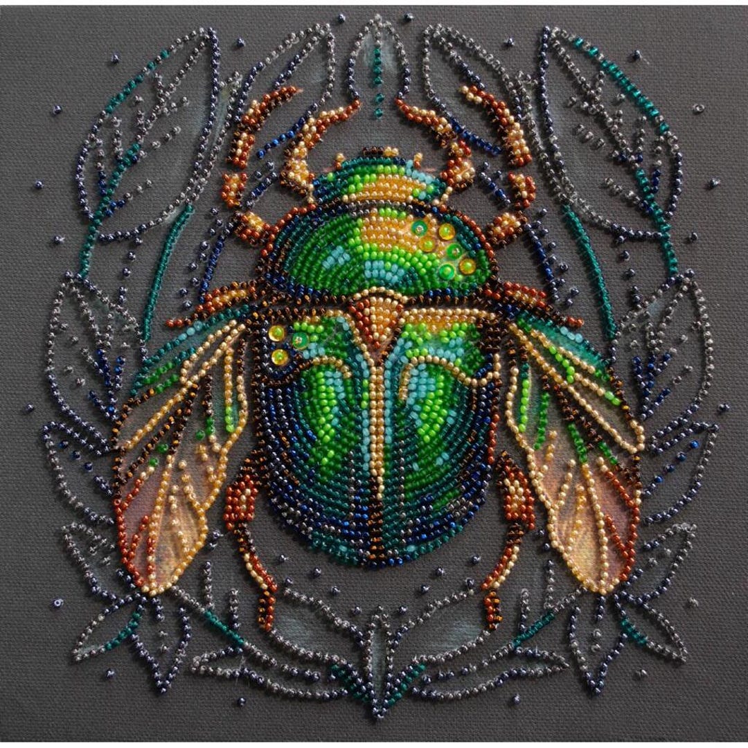 Emerald Beetle Bead Embroidery Kit | DIY Beaded Brooch Bug | Sparkling ...