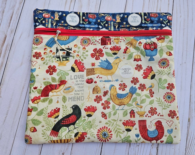Quilted Cross Stitch Project Bag Patchwork Project Stitchy Birds Fabric ...