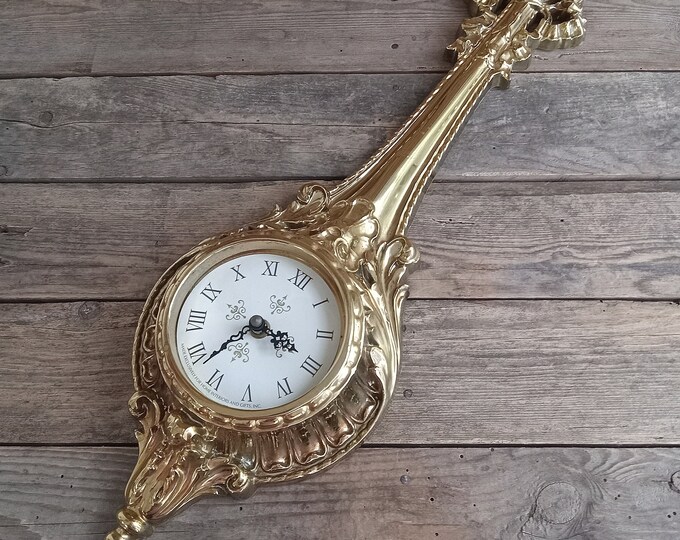 Vintage Syroco Home Interiors Gold Tone Wall Clock Ornate Regency Banjo ...