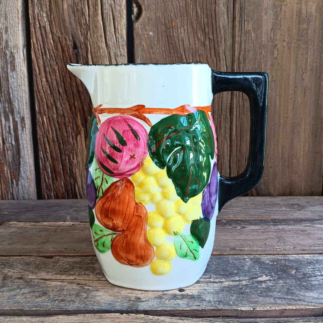 Vintage 40s Blue Ridge Southern Potteries Juice Pitcher Raised Fruit ...
