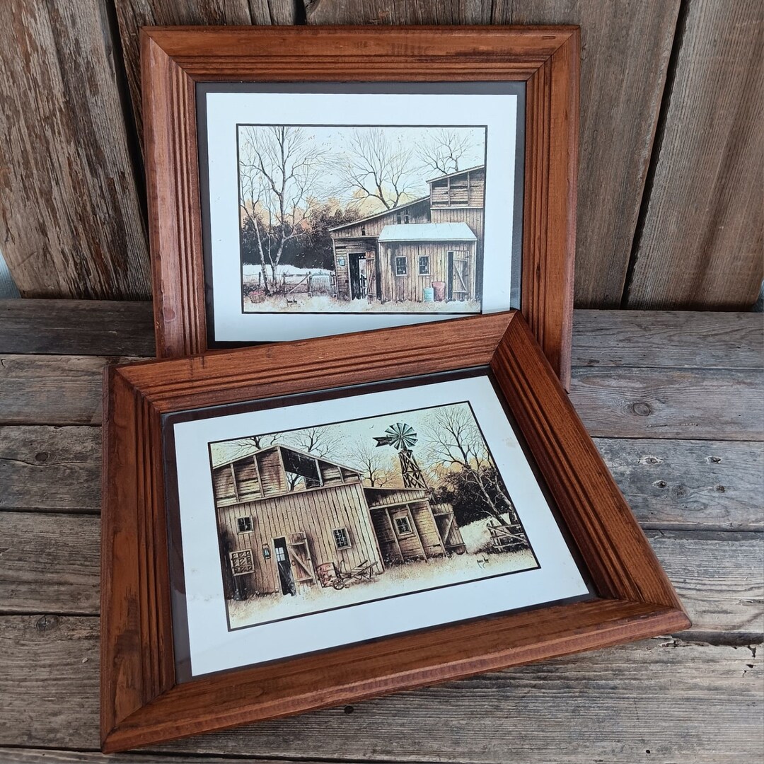 Two Vintage Robert Nidy Framed Rustic Country Farmhouse Art Prints Barn ...