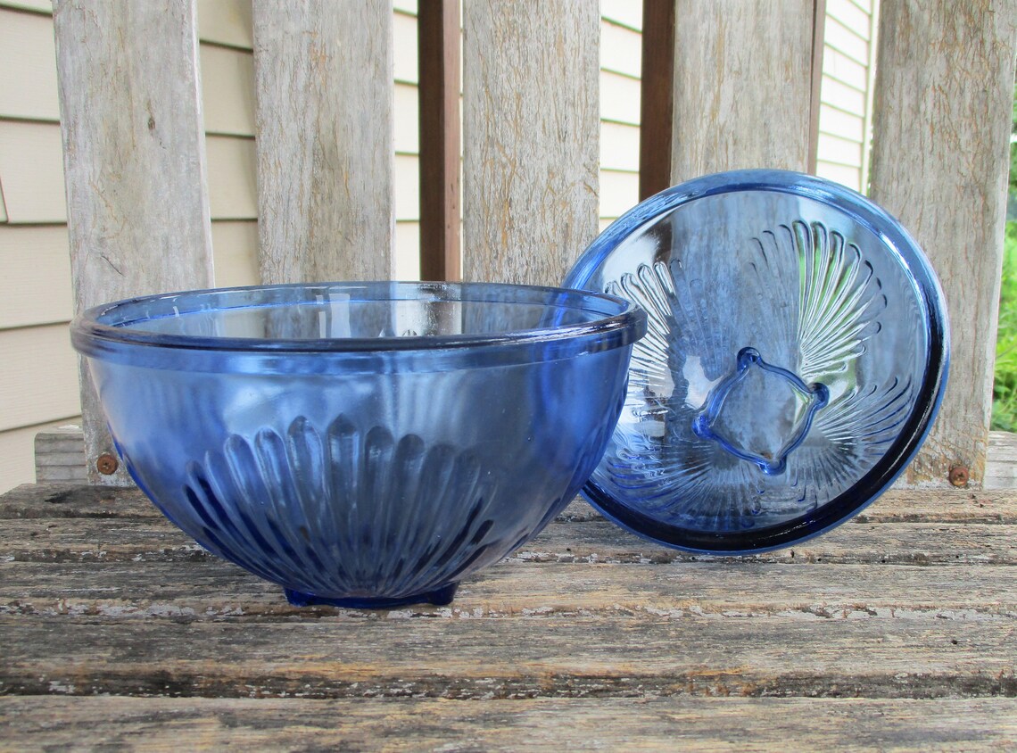 Vintage Cobalt Blue Glass Mixing Bowls Nesting Ribbed Shell - Etsy