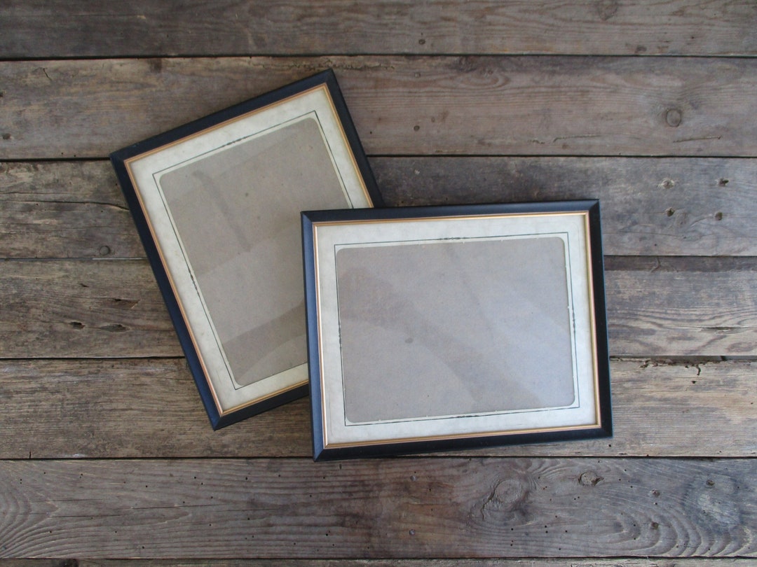 Two Vintage Black Metal Certificate Frames With Paper Matte and Glass ...
