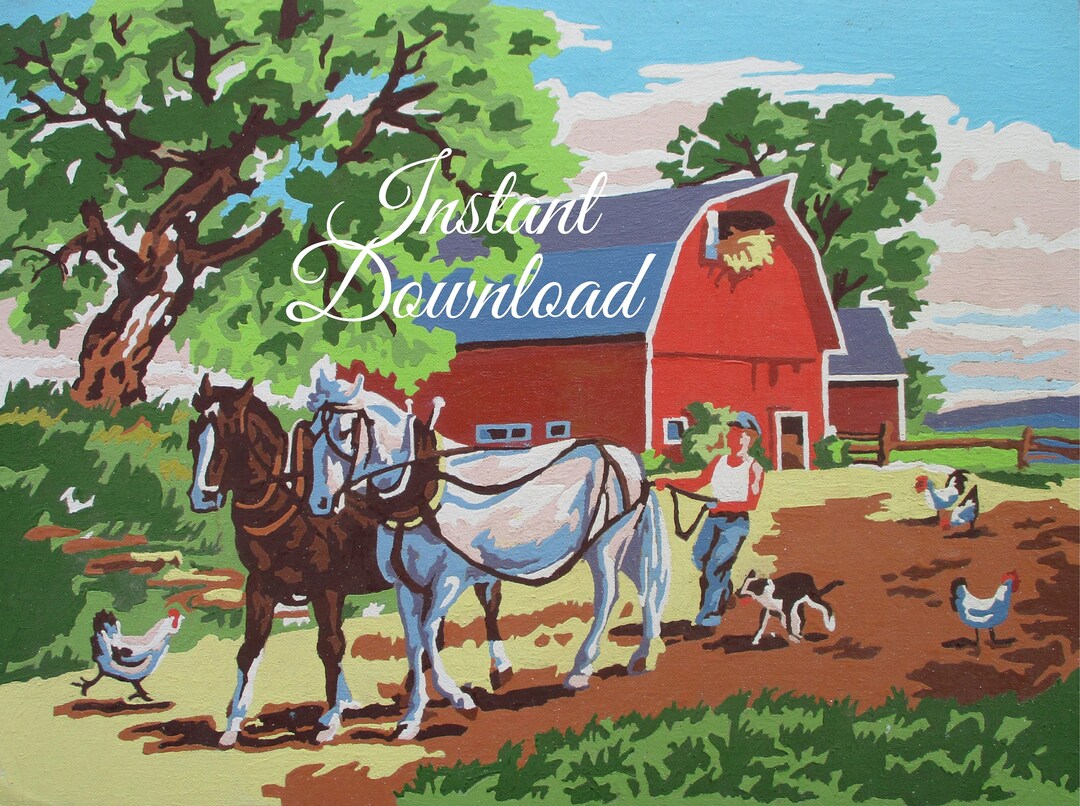 Instant Download Vintage Paint by Number Completed "harvest Time ...