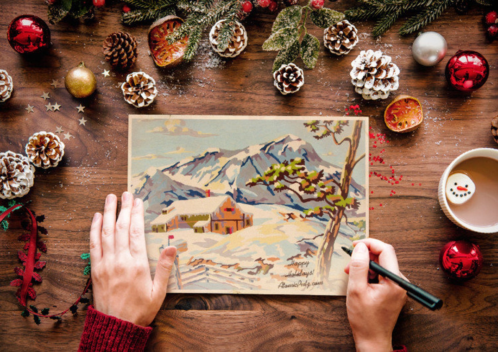 Printable Vintage Paint by Number Completed Lodge in Snow Instant ...