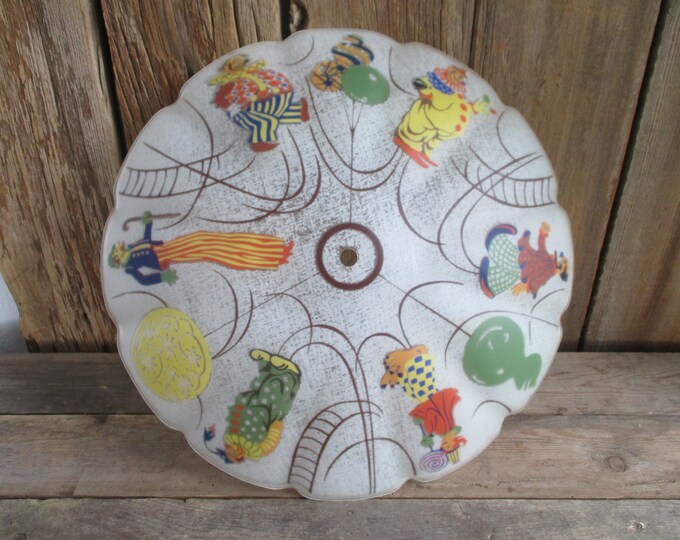 Vintage Glass Ceiling Light Lamp Shade Circus Clowns Balloons Balloons ...