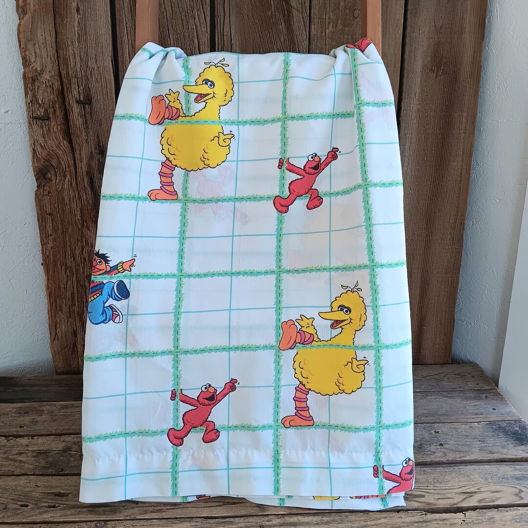 Vintage 90s Sesame Street Twin Top Flat Sheet 1997 Henson Big Bird Elmo ...