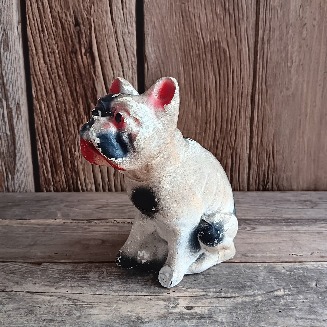 Vintage Carnival Prize Bulldog Hollow Chalkware Dog Distressed Chippy ...