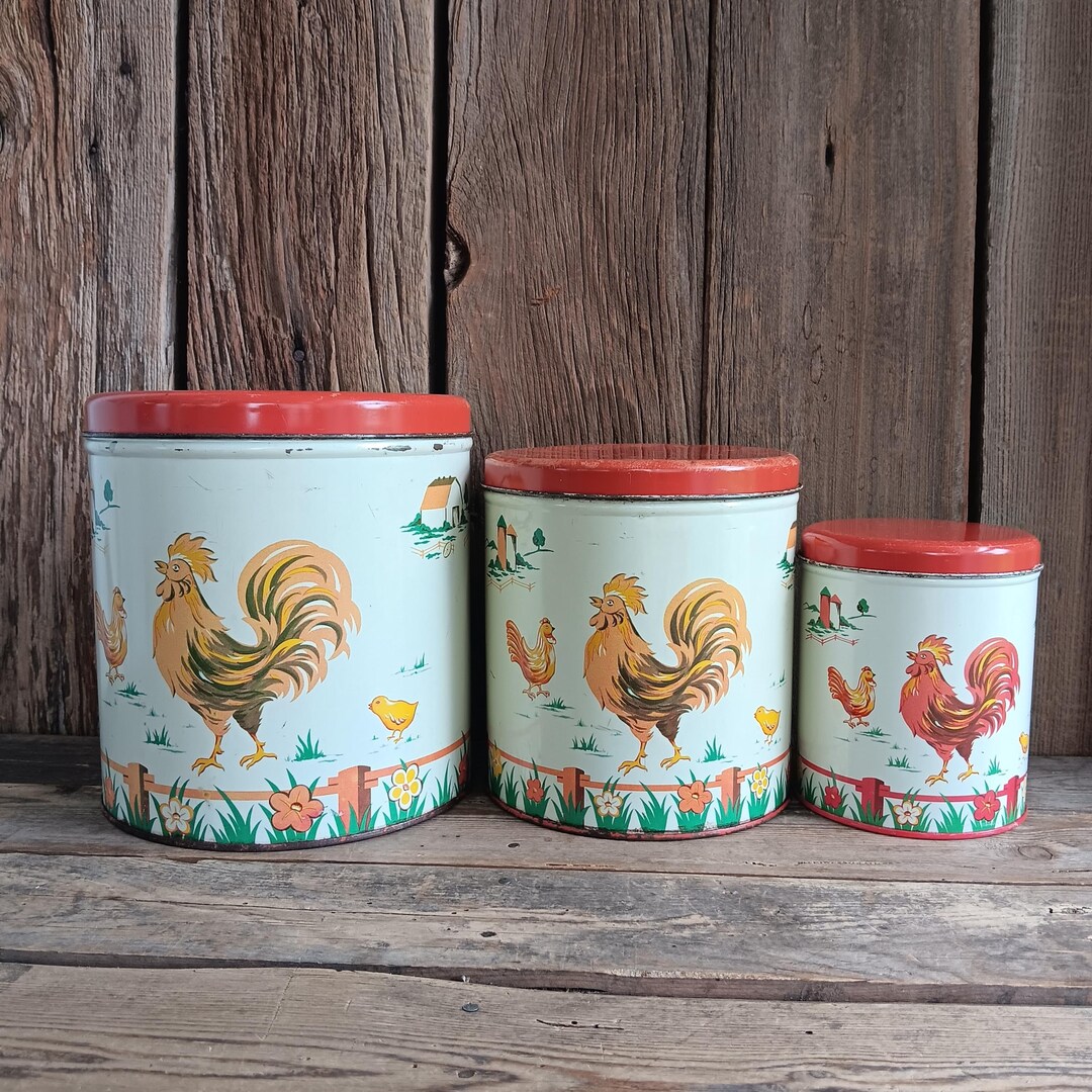 Decoware Rooster Canisters Set of 3 Rustic Patina Farmhouse Kitchen ...