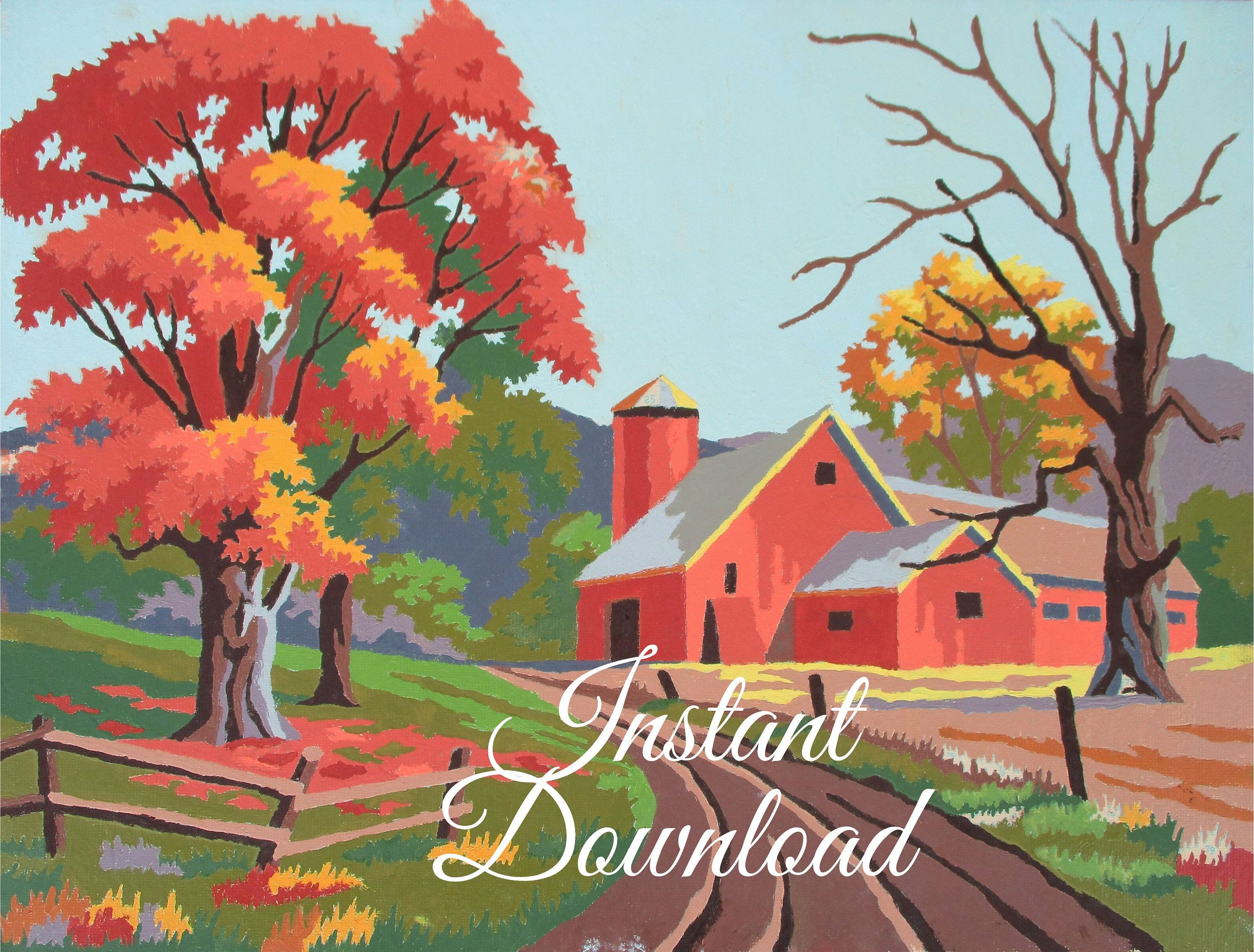 Instant Download Vintage Paint by Number Completed 