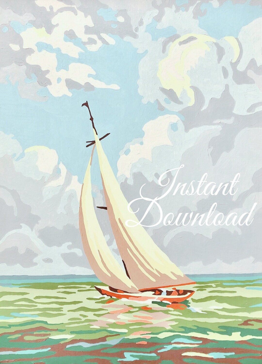 Instant Download Vintage Paint by Number Completed "summer Sails" Sailboat Boat 10J3 Print Your ...
