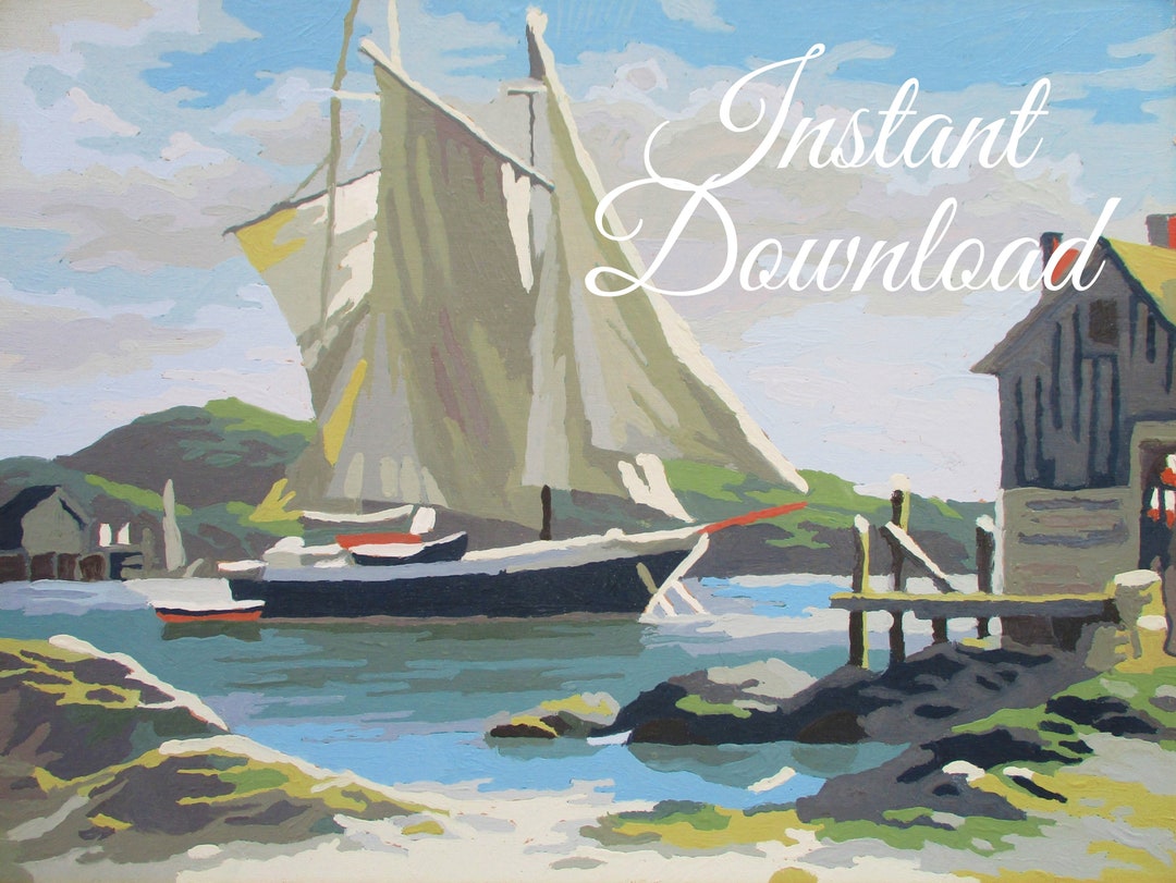 Instant Download Vintage Paint by Number Completed "coastal Waters ...