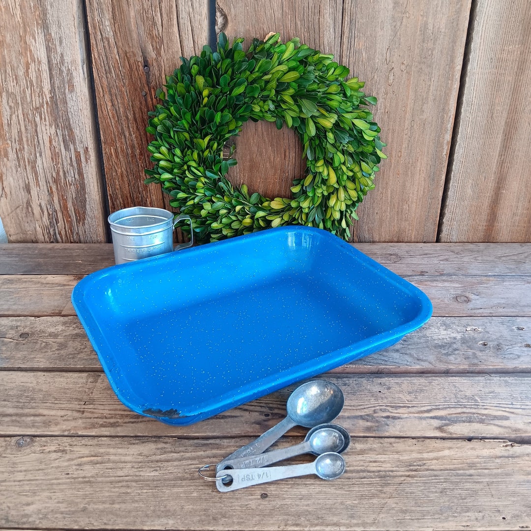 Vintage Blue Enamelware Spatterware Rectangle Baking Pan 12x10 Enamel ...