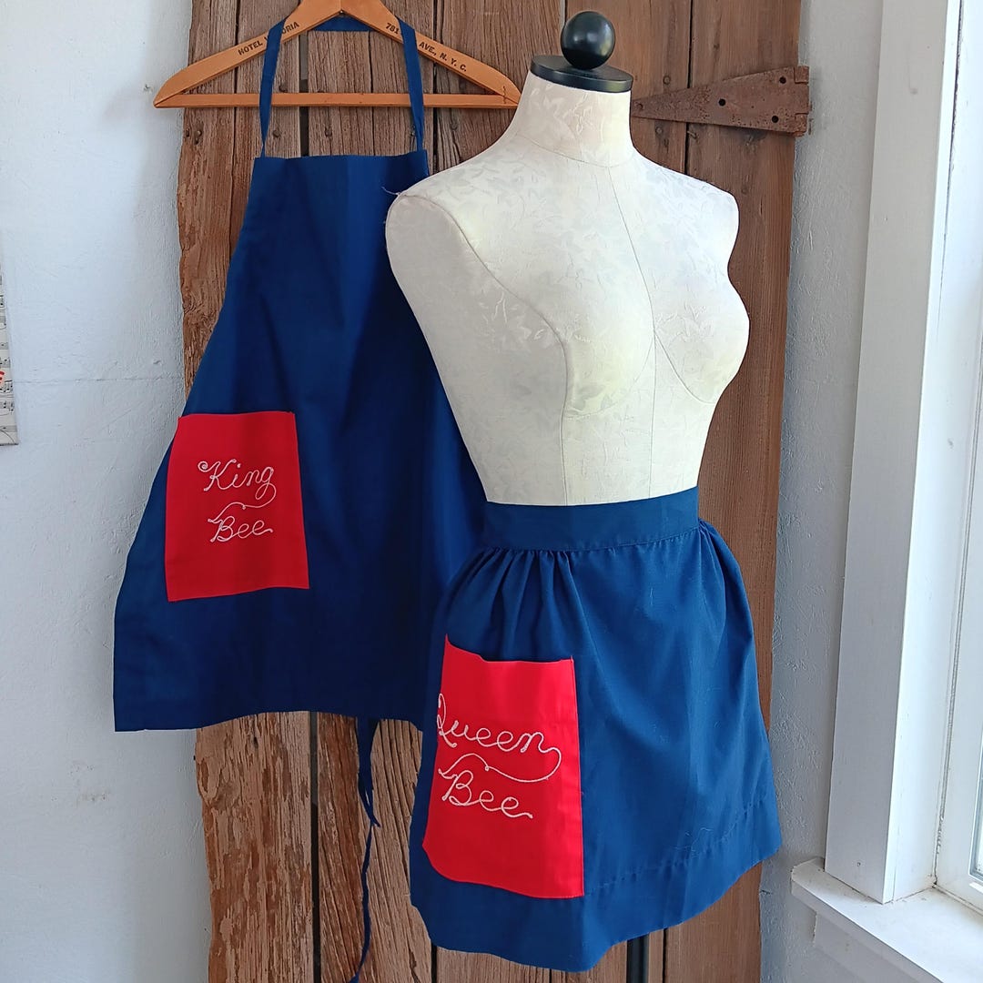 Vintage King Bee Queen Bee Aprons Embroidered His and Hers BBQ Retro ...
