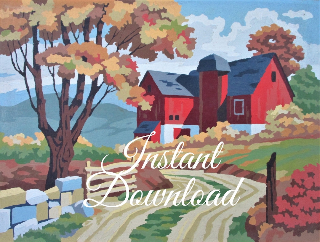 Printable Vintage Paint by Number Completed "barn at the Bend" 7J2 ...