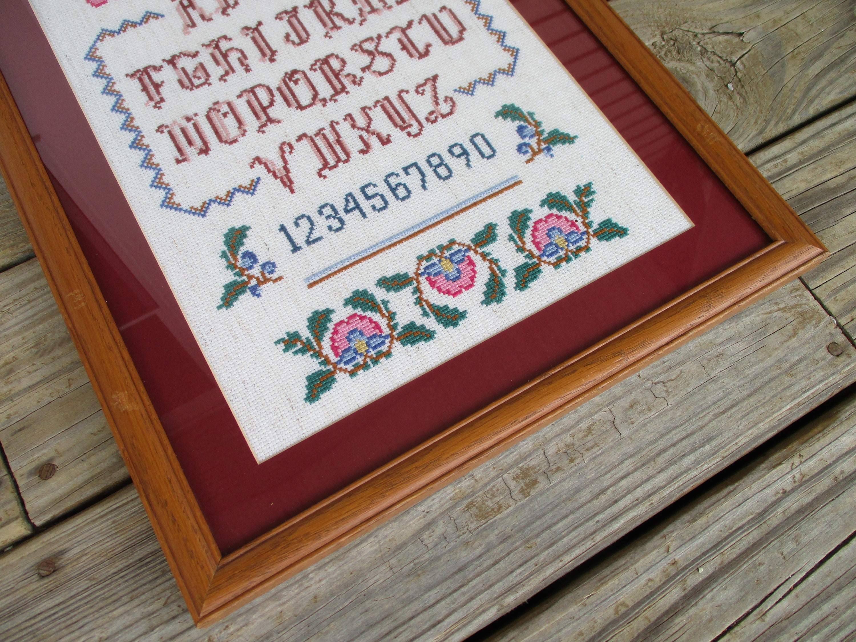 Vintage Cross Stitch Sampler Framed Alphabet Numbers | Etsy