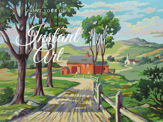 Printable Vintage Paint by Number Completed Red Barn | Etsy