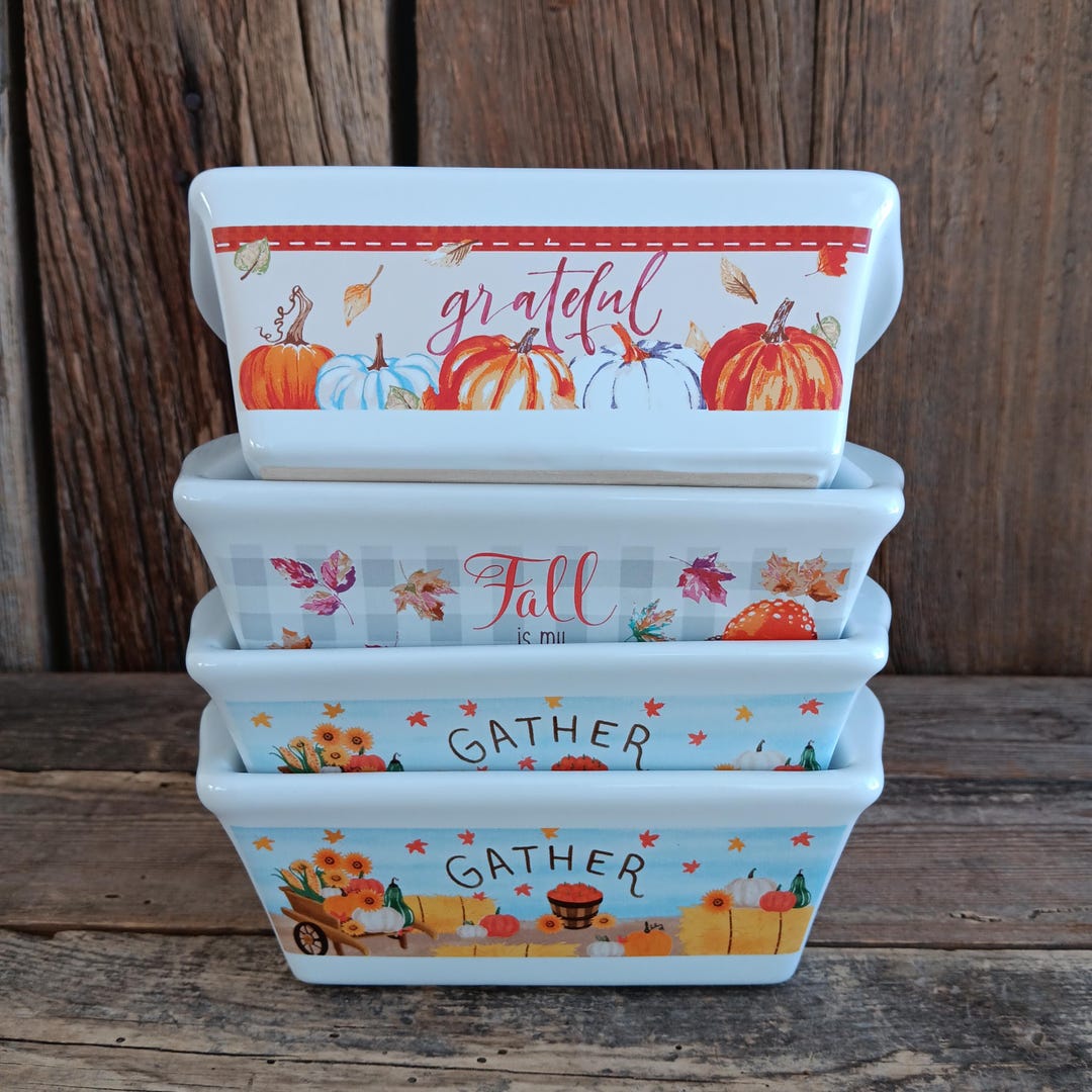 Royal Norfolk 4 Fall Theme Ceramic Mini Loaf Pans Bread Pan Grateful ...