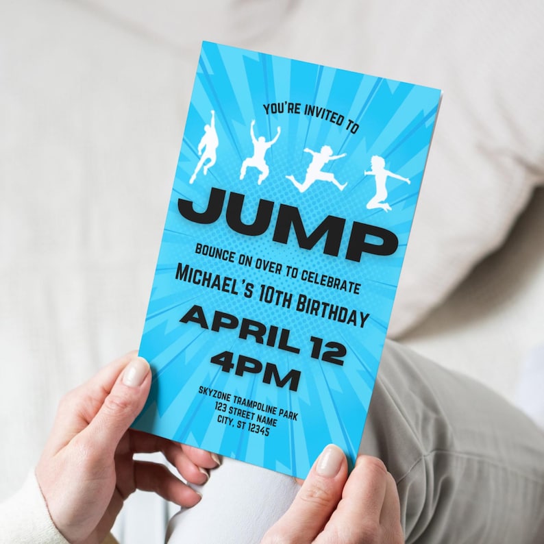 EDITABLE Trampoline Park Jump Kids Birthday Party Printable Evite ...
