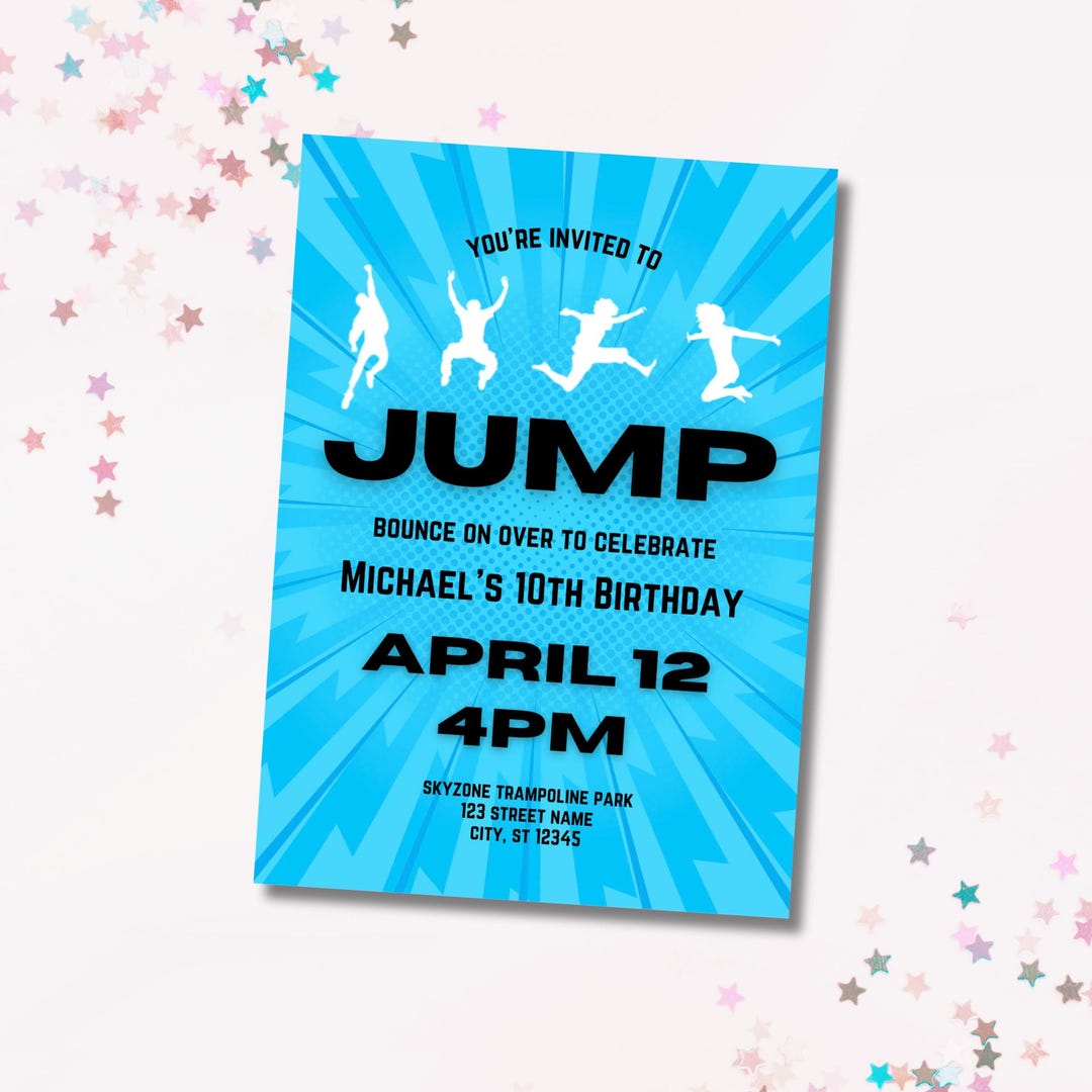 EDITABLE Trampoline Park Jump Kids Birthday Party Printable Evite ...