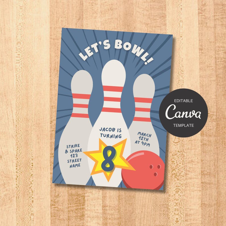 EDITABLE Bowling Alley Kids Birthday Party Printable Evite Invitation ...
