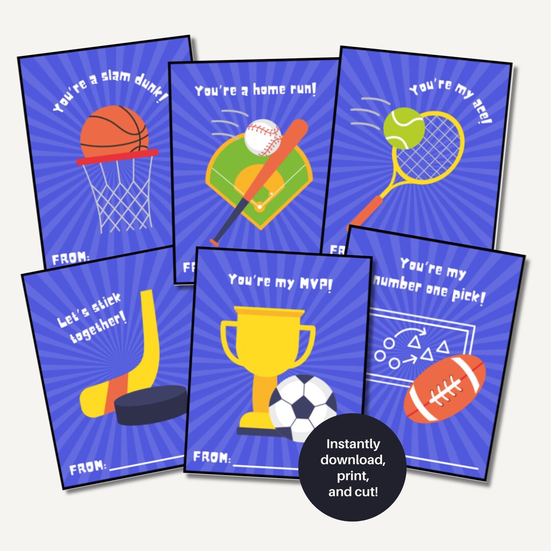 Sports Valentines INSTANT DOWNLOAD Kids Valentines, Printable ...