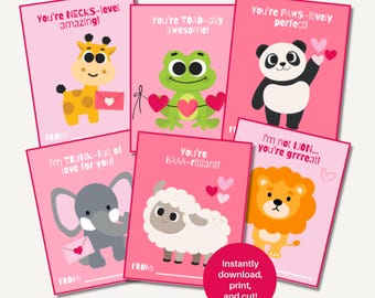 Animal Valentines INSTANT DOWNLOAD Kids Valentines, Printable ...
