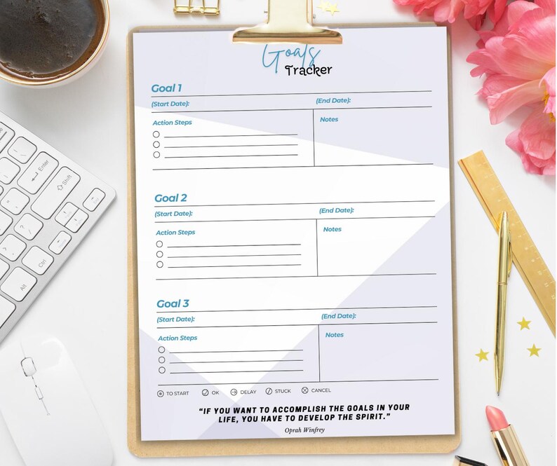 Goal Tracker Printable and Downloadable, Achieve Your Goals, Goal ...