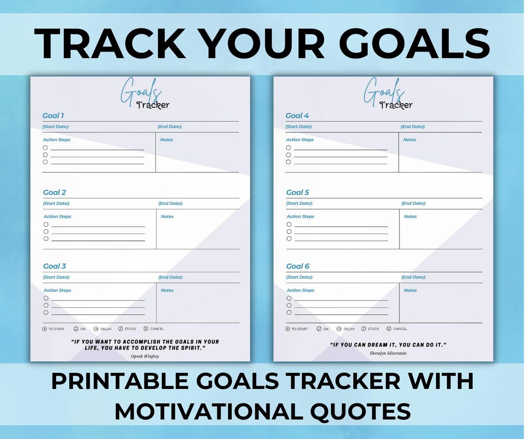 Goal Tracker Printable and Downloadable, Achieve Your Goals, Goal ...
