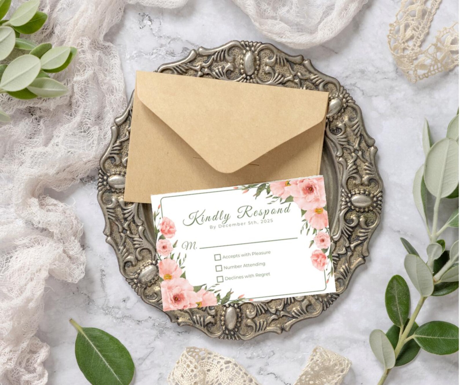 Custom Floral Wedding Invitation Templates With Wedding Details Card ...