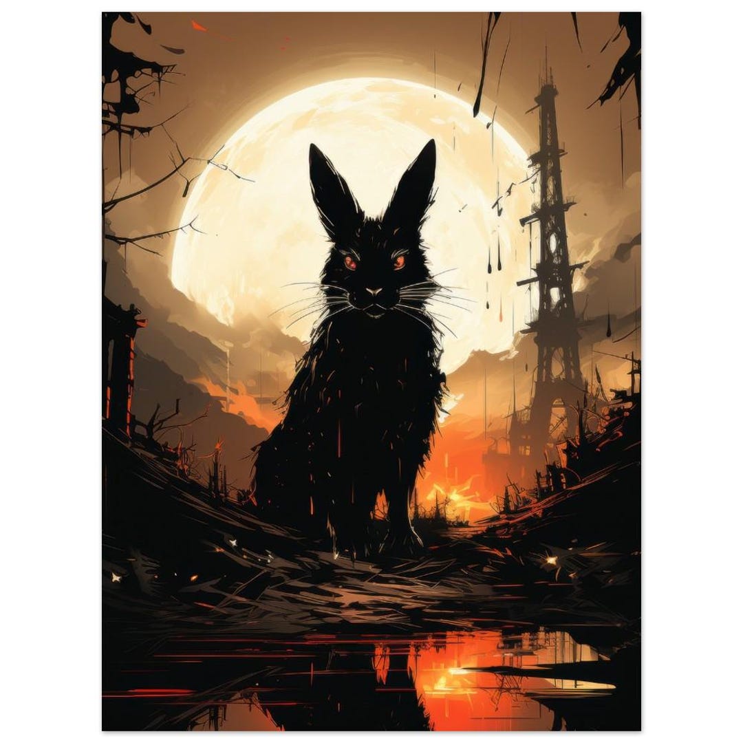 Dark Gothic Black Rabbit Art - Full Moon Horror Scene Aluminum Print ...