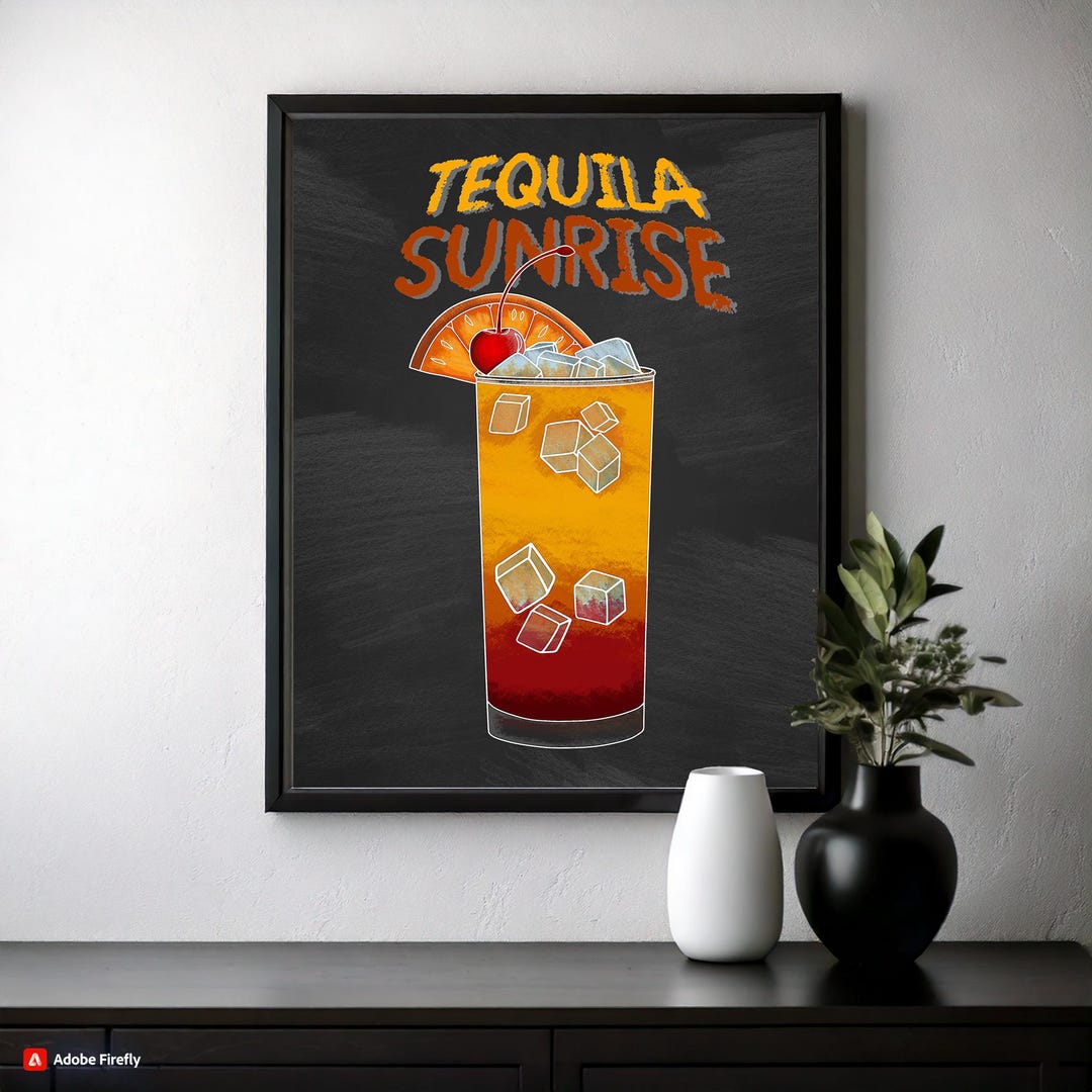 Tequila Sunrise Coctail Poster in Chalkboard Style, Iconic Coctail ...