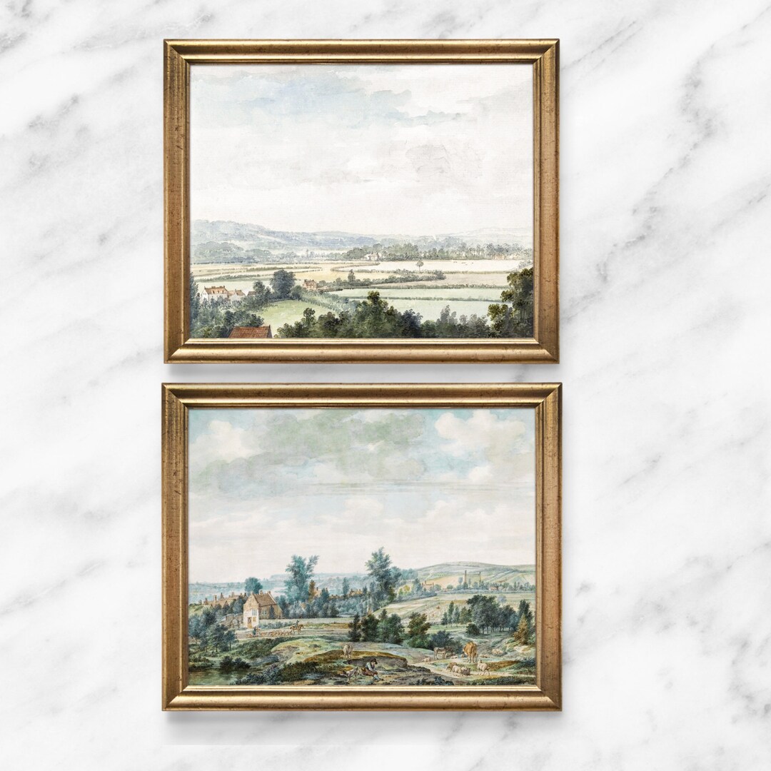 Set of 2 Giclee Art Prints, Old World Landscape Painting, Pastoral ...