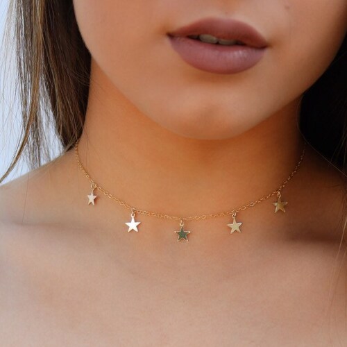 5 Star Choker Necklace Dainty Star Choker 14kt Gold - Etsy