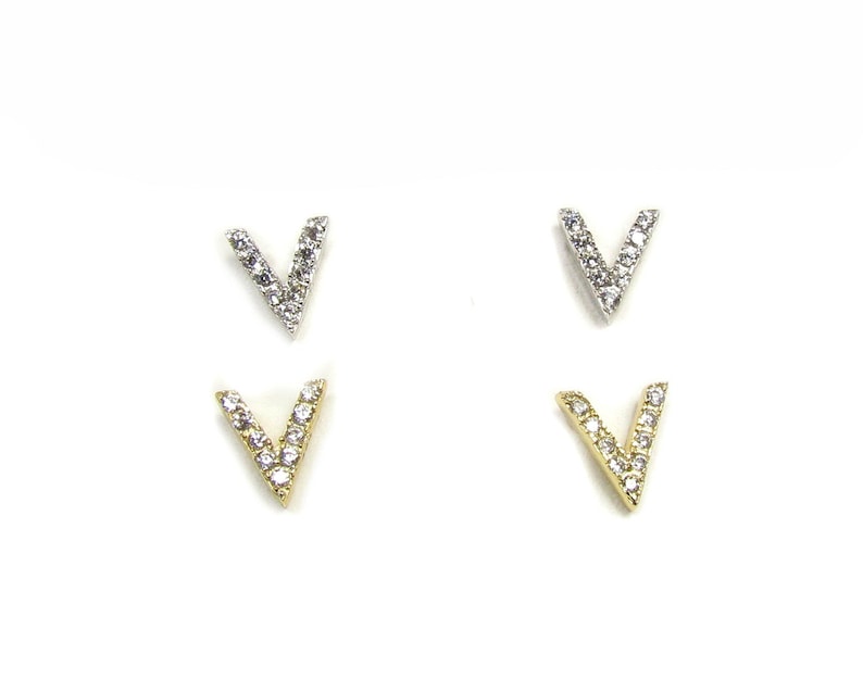 CZ Chevron Stud Earrings Chevron Stud Earrings Cubic - Etsy
