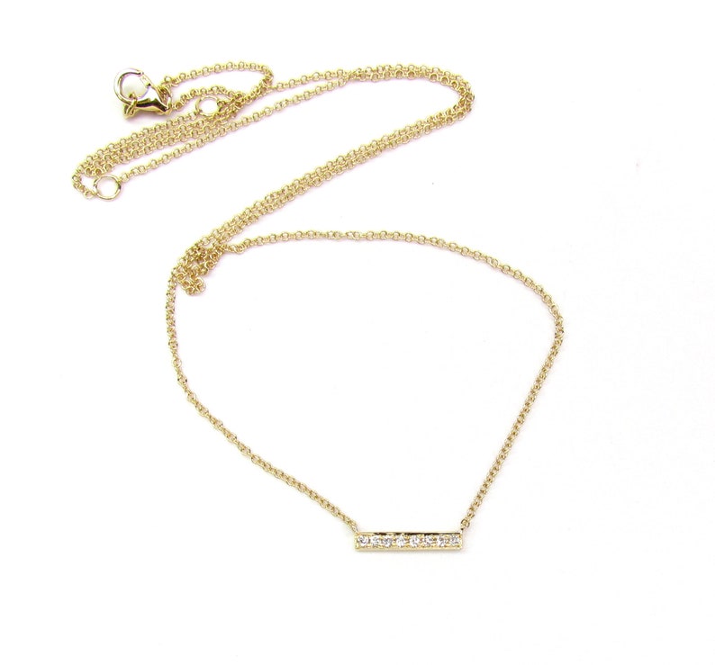 14K Diamond Mini Bar Necklace | Etsy