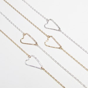 Hammered Sterling Silver Sideways Heart Necklace | Delicate Open Heart ...