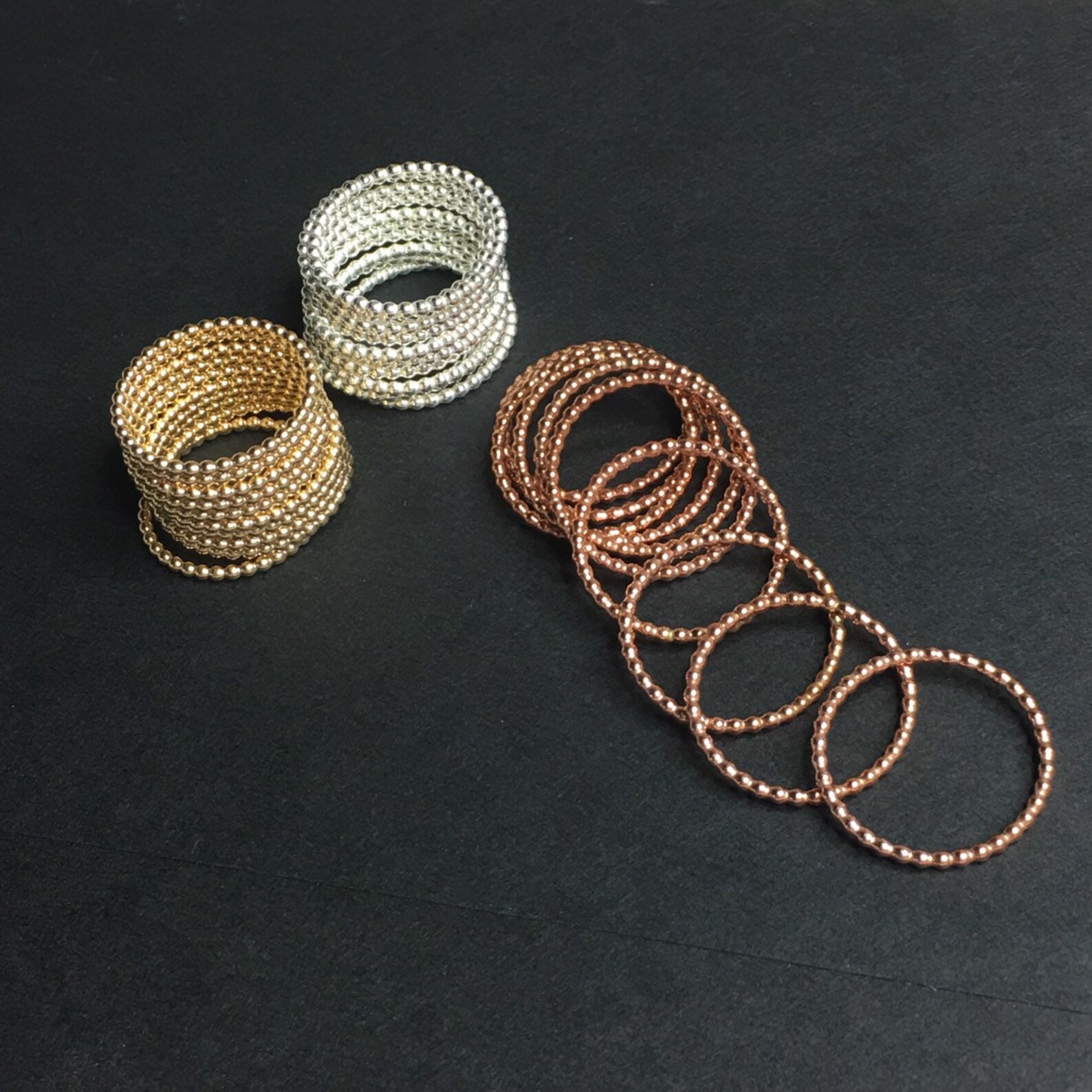 14k Gold Filled Beaded Stack Ring, Gold Bead Stack Ring, Delicate 14kt ...