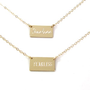 14K Solid Gold FEARLESS Necklace • Personalized Affirmation Tag Pendant ...