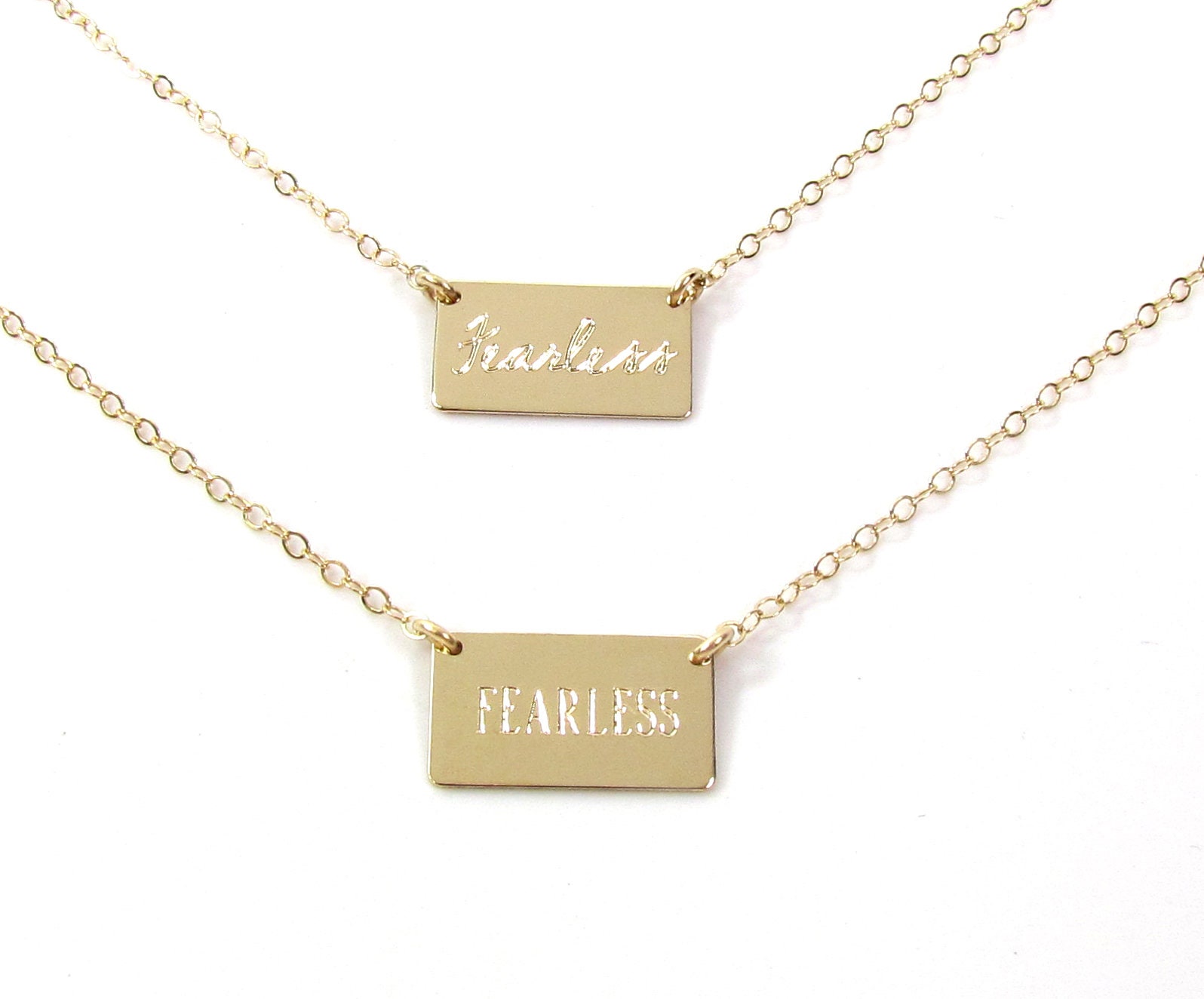 14K Solid Gold FEARLESS Necklace Personalized Affirmation | Etsy