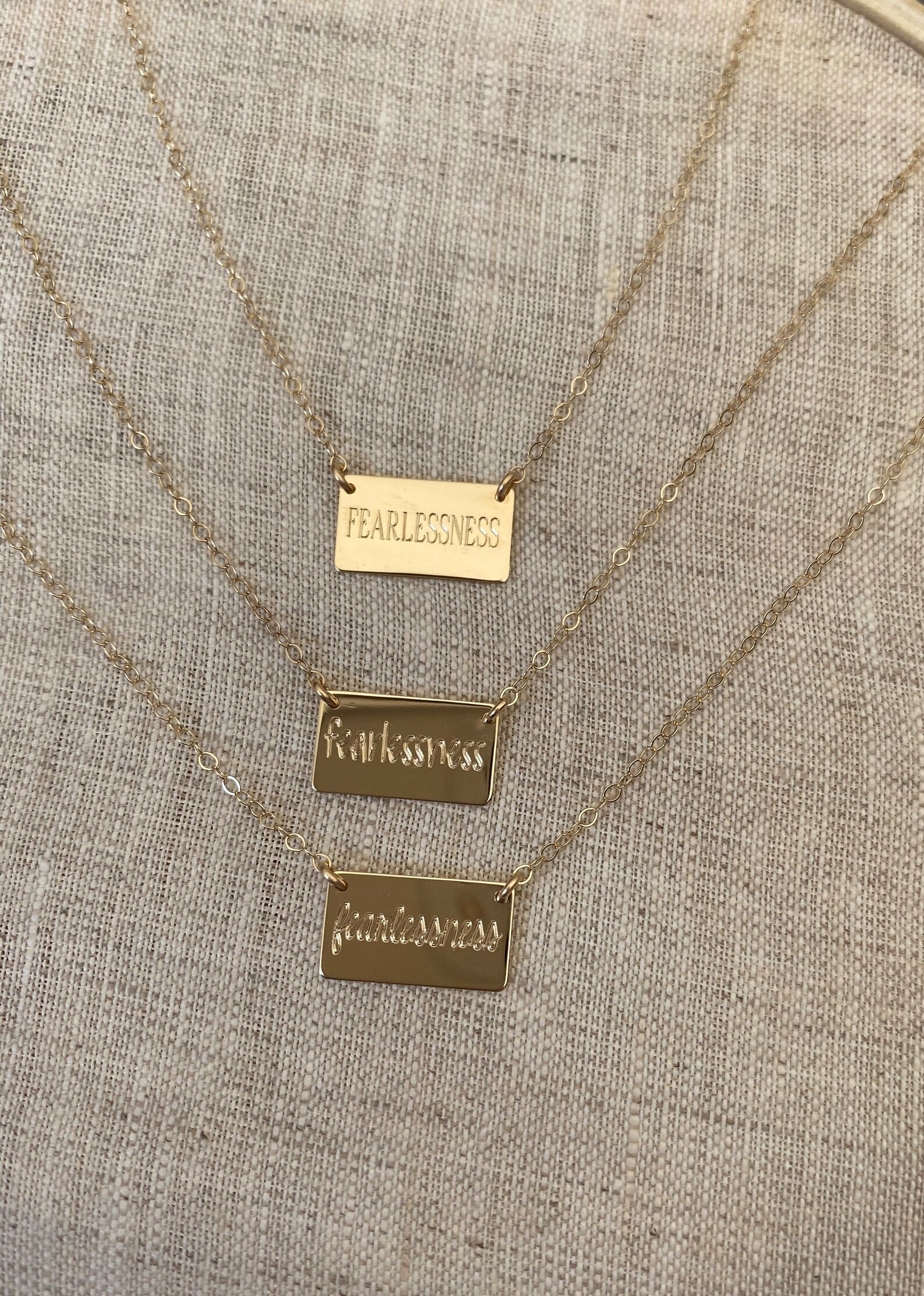 14K Solid Gold FEARLESS Necklace Personalized Affirmation - Etsy