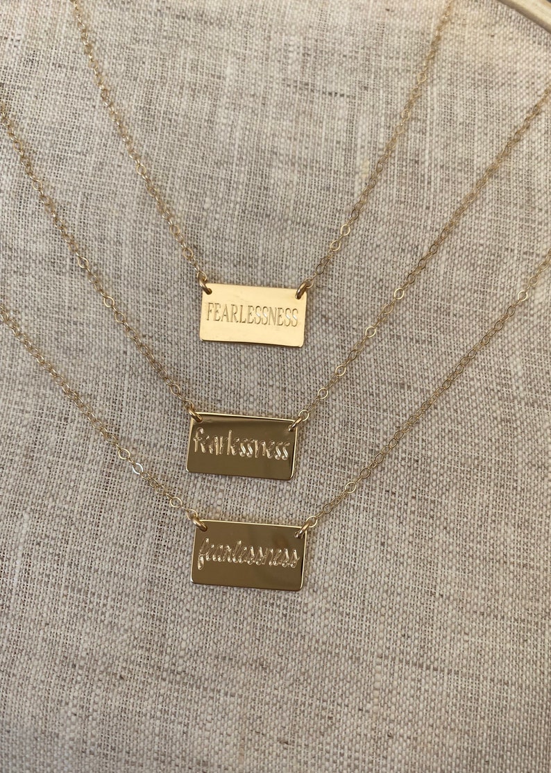 14K Solid Gold FEARLESS Necklace Personalized Affirmation - Etsy