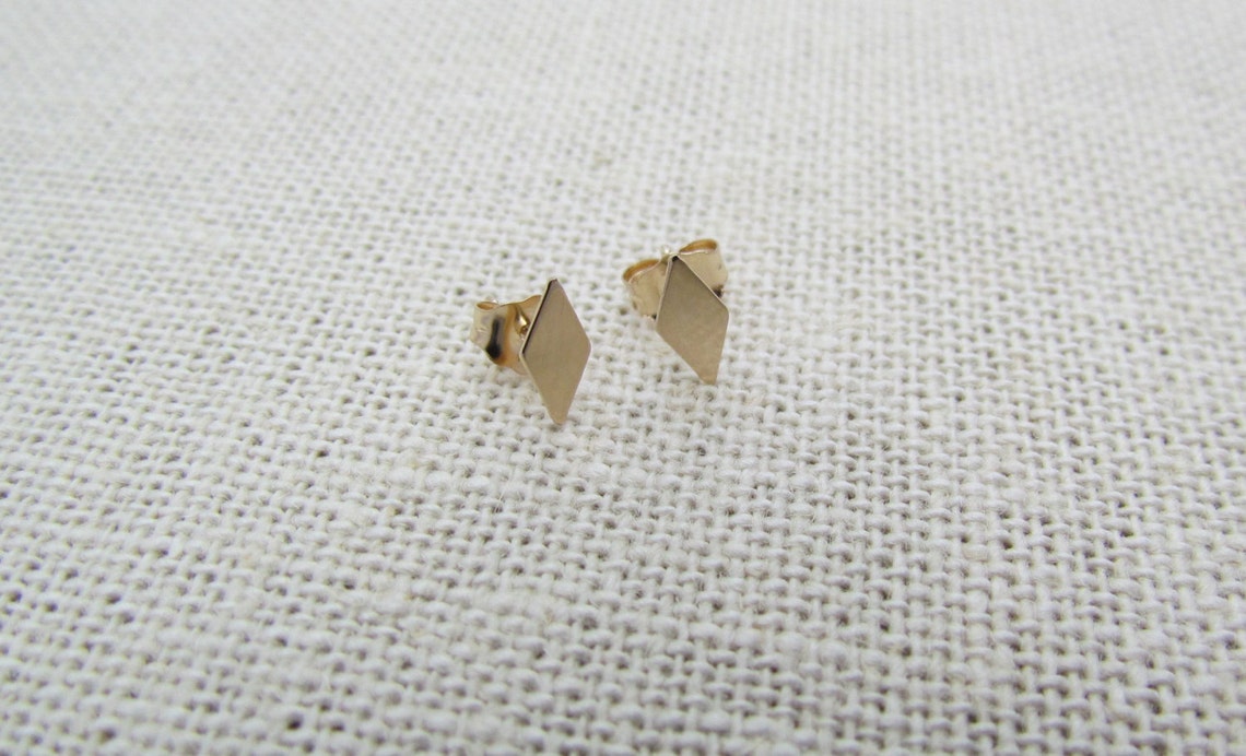 14K Diamond Shape Studs Rhombus Shaped Studs Rhombus | Etsy