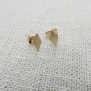 14K Diamond Shape Studs • Rhombus Shaped Studs • Rhombus Earrings • Minimalist Geometric Stud ...